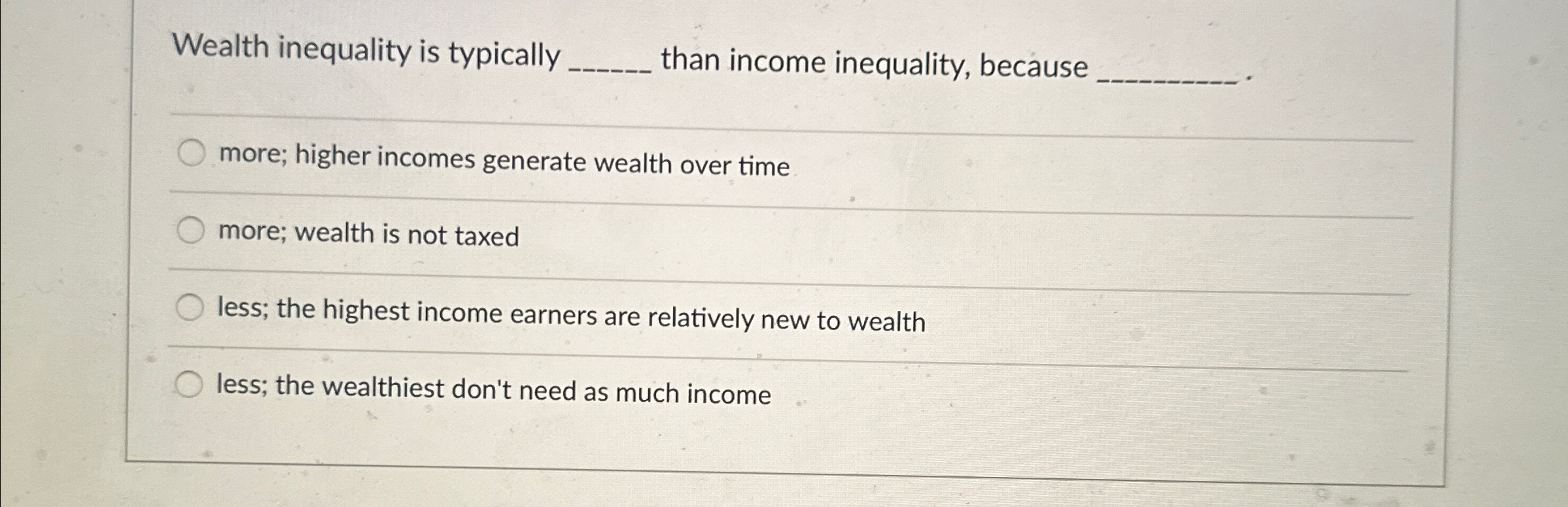 Solved Wealth inequality is typically ﻿than income | Chegg.com
