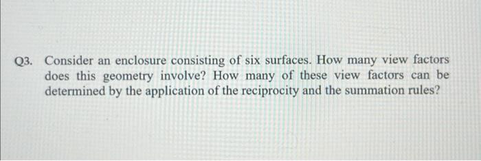 Solved 3. Consider an enclosure consisting of six surfaces. | Chegg.com