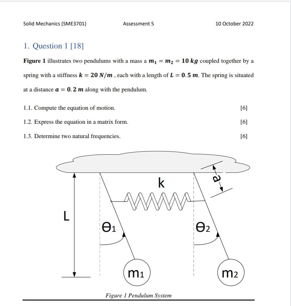 Solved Figure 1 illustrates two pendulums with a mass a | Chegg.com