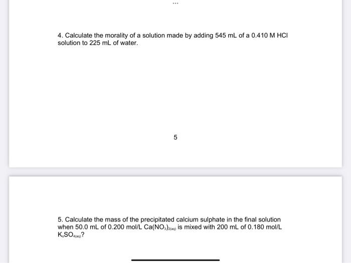Solved 4. Calculate the morality of a solution made by | Chegg.com