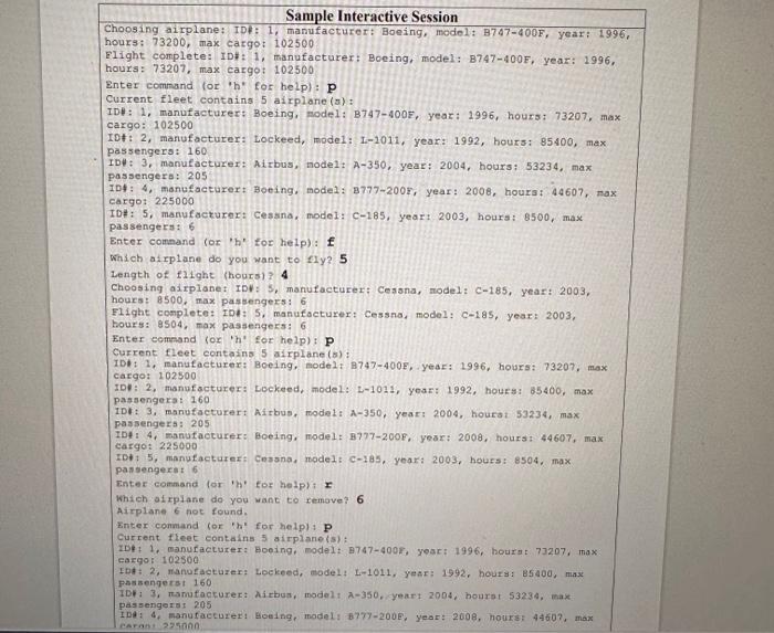 Solved Airplane Fleet Application Program This project | Chegg.com