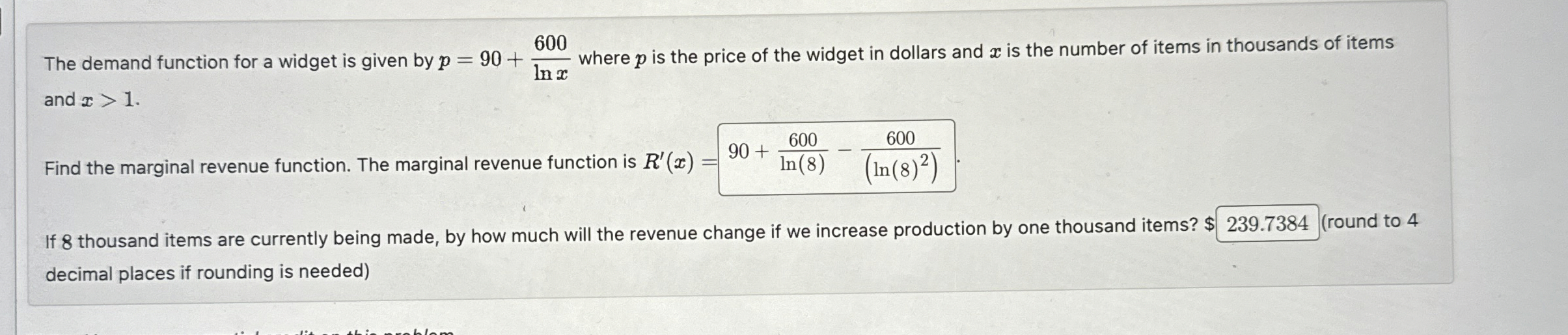 Solved The demand function for a widget is given by | Chegg.com