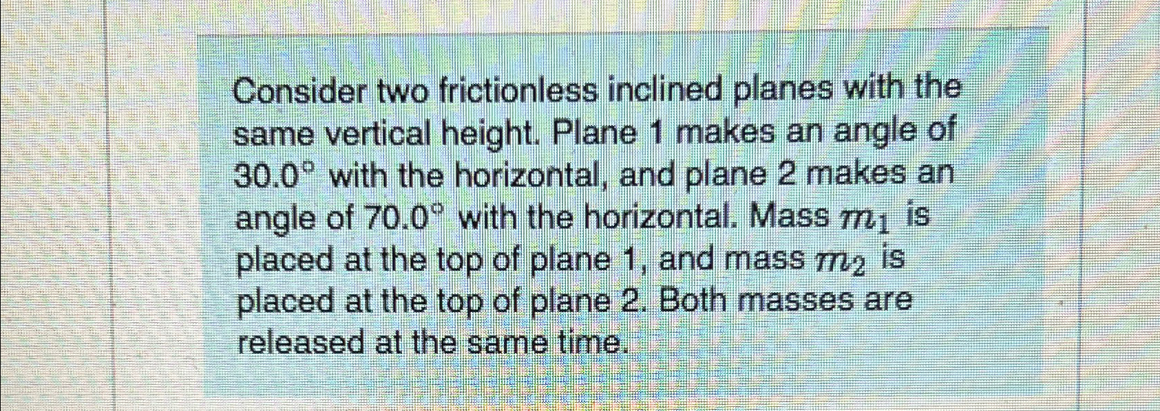 Solved Consider two frictionless inclined planes with the | Chegg.com