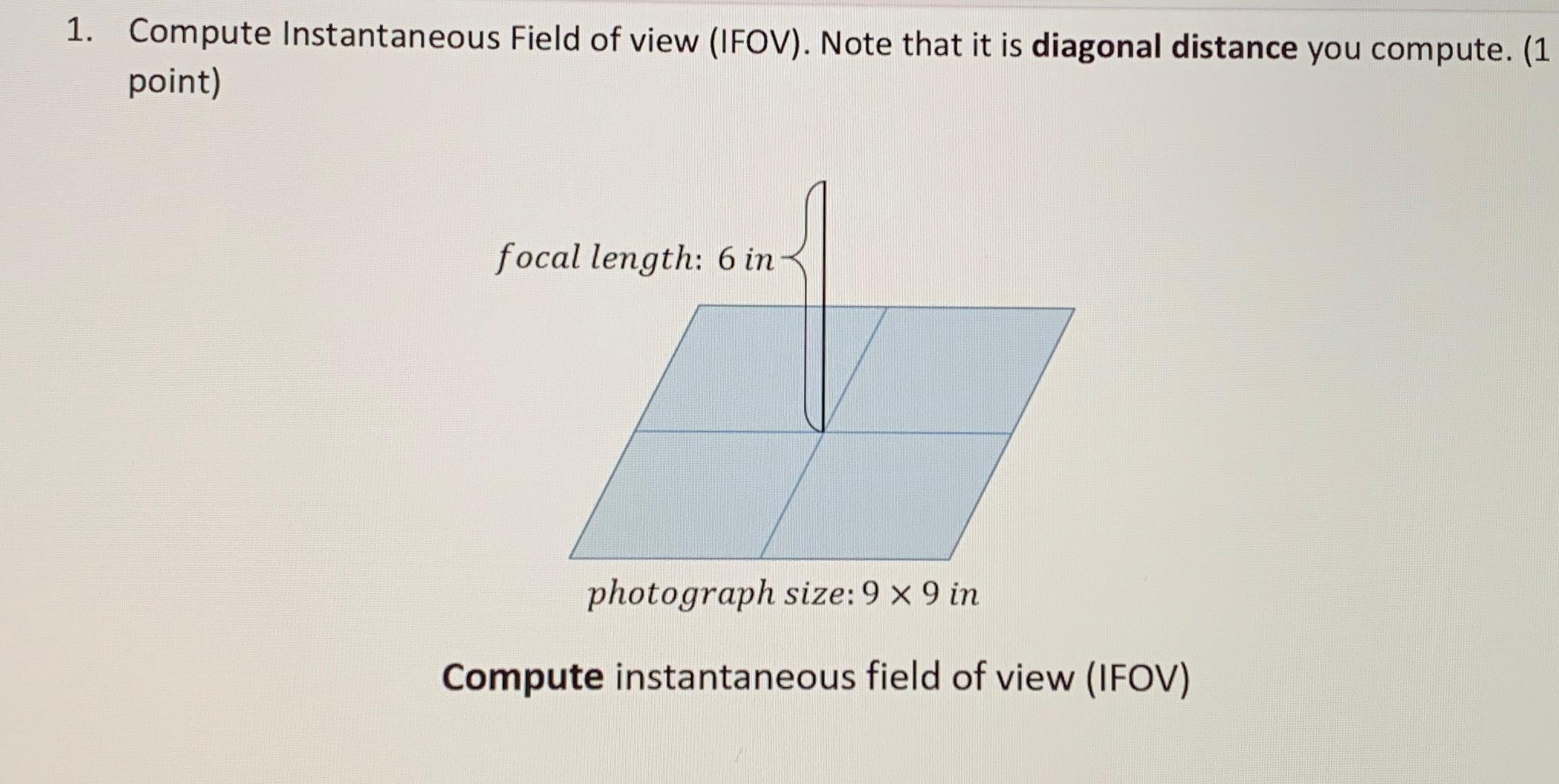 Solved Compute Instantaneous Field of view (IFOV). ﻿Note | Chegg.com