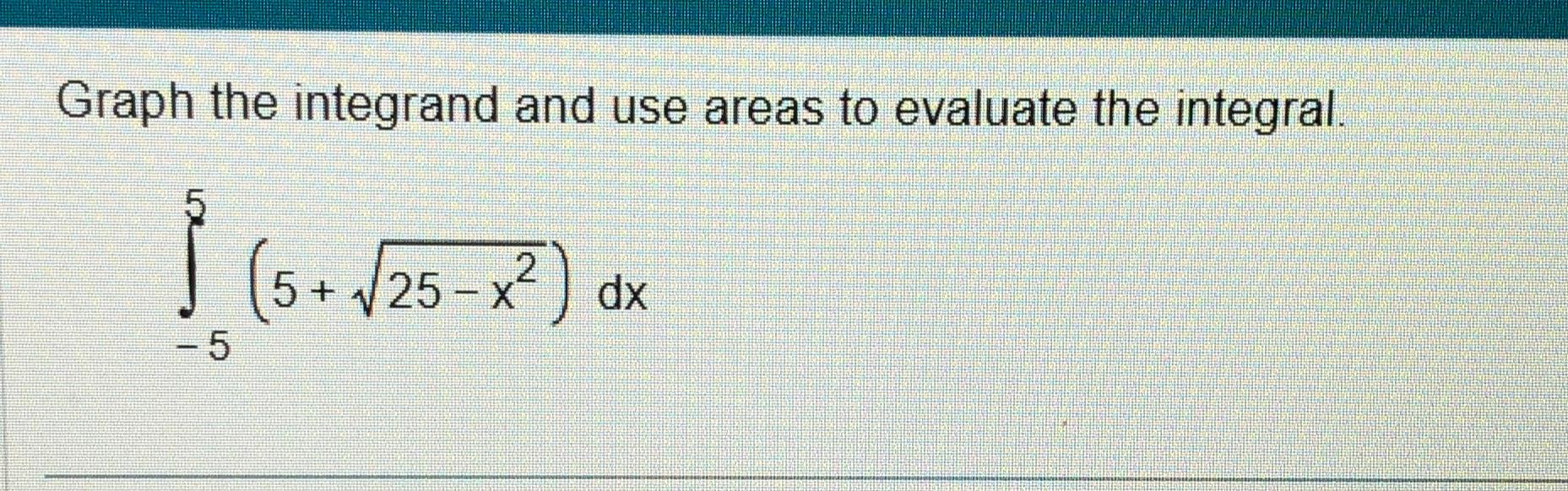 Solved Graph the integrand and use areas to evaluate the | Chegg.com