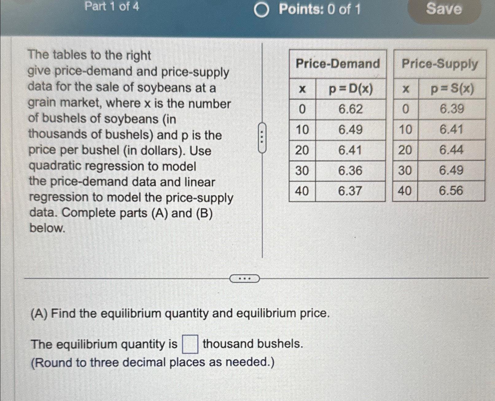 Solved The tables to the right give price-demand and | Chegg.com