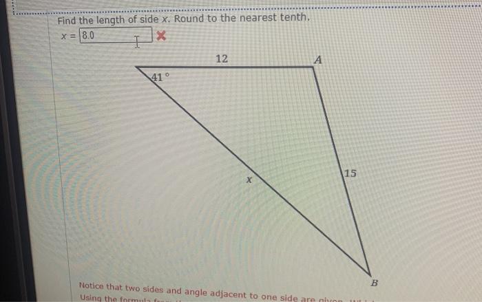 Solved Find the length of side x. Round to the nearest | Chegg.com