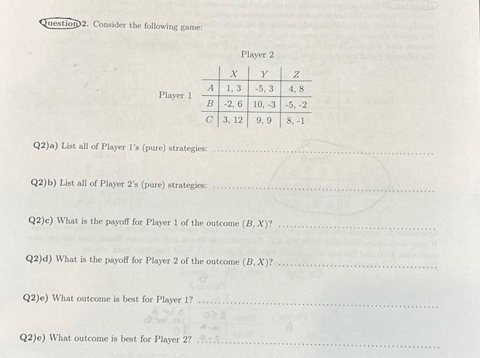 Solved Question 2. Consider the following game: Player 1 | Chegg.com