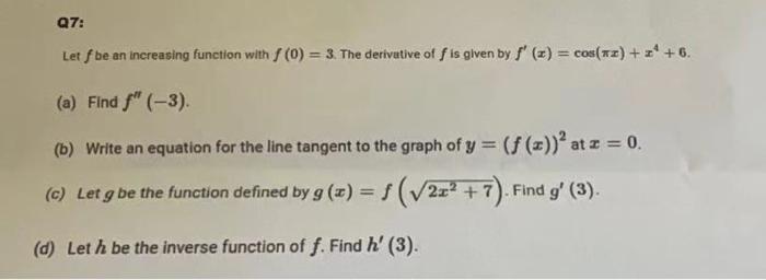 Solved Let f be an increasing function with f(0)=3. The | Chegg.com