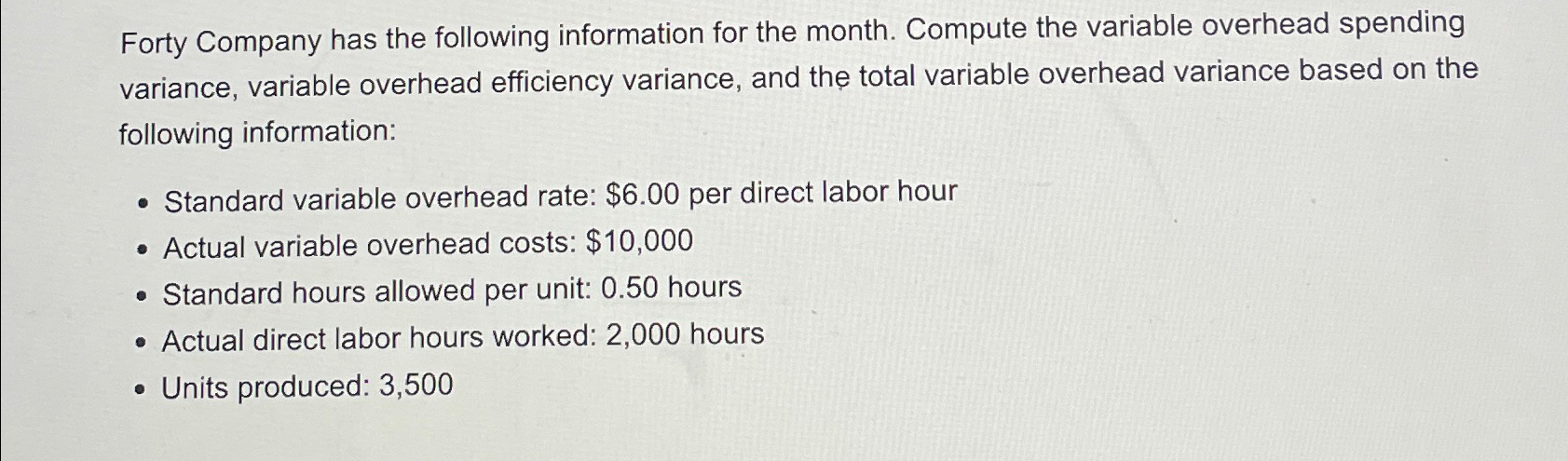 Solved Forty Company has the following information for the | Chegg.com