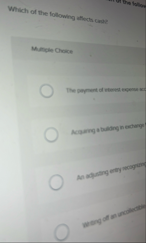 Solved Which of the following affects cash?Multiple | Chegg.com