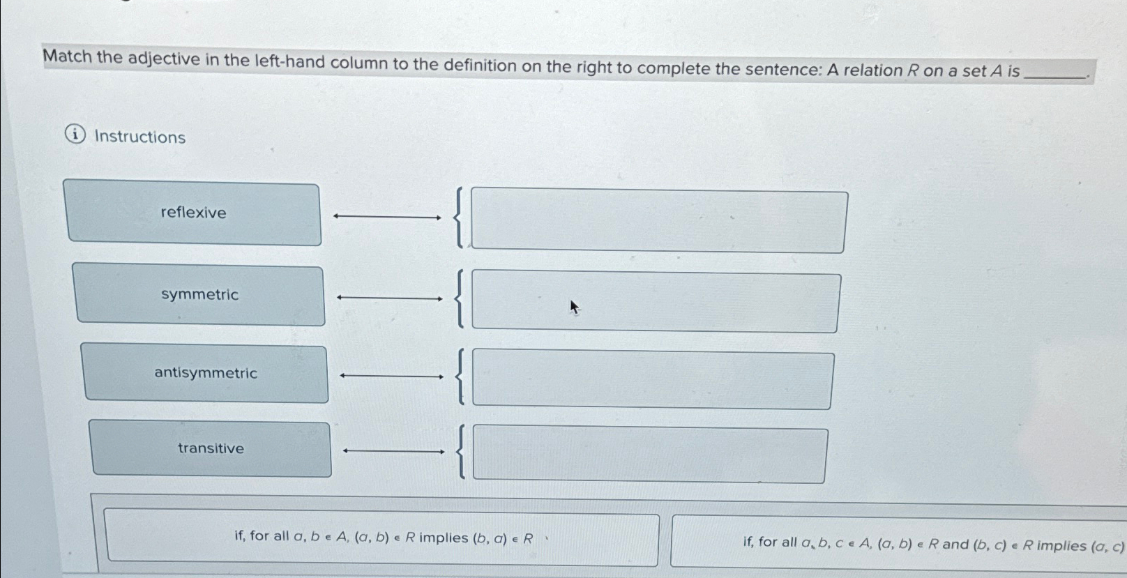 Solved Match the adjective in the left-hand column to the | Chegg.com