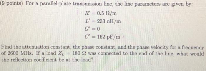 Solved (9 points) For a parallel-plate transmission line, | Chegg.com
