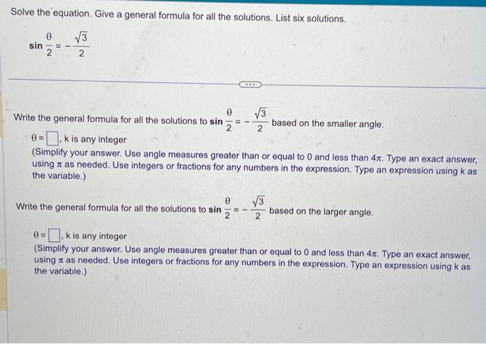 Solved Solve the equation. Give a general formula for all | Chegg.com