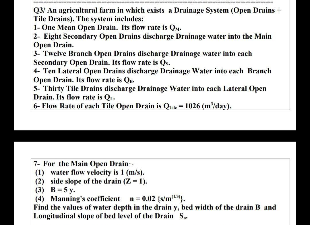 Solved Q3/ An agricultural farm in which exists a Drainage | Chegg.com