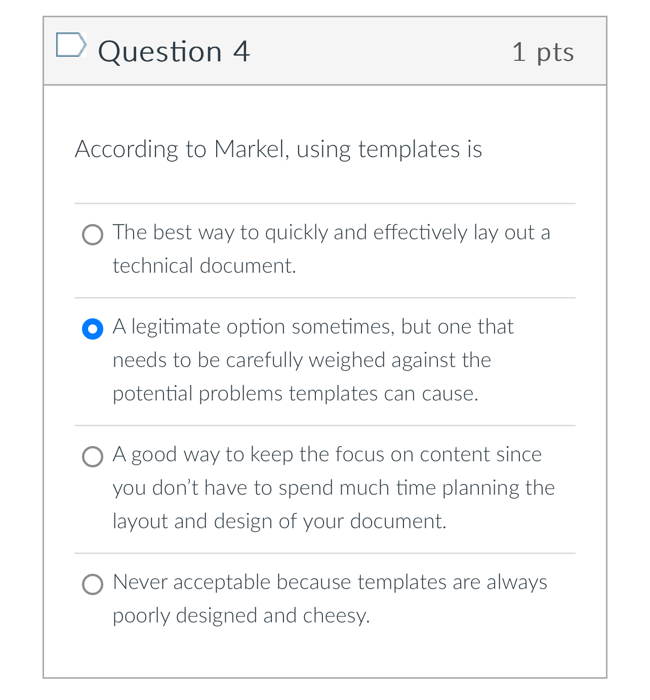 Question 41 ﻿ptsAccording to Markel, using templates | Chegg.com