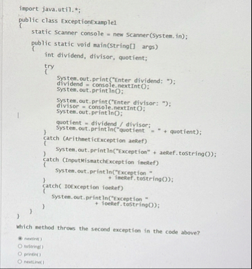 Solved Which method throws the second exception in the code | Chegg.com