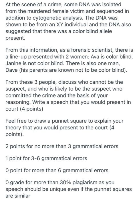 Solved At the scene of a crime, some DNA was isolated from | Chegg.com