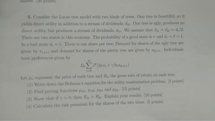 points answer. 3. Consider the Lucas tree model with | Chegg.com