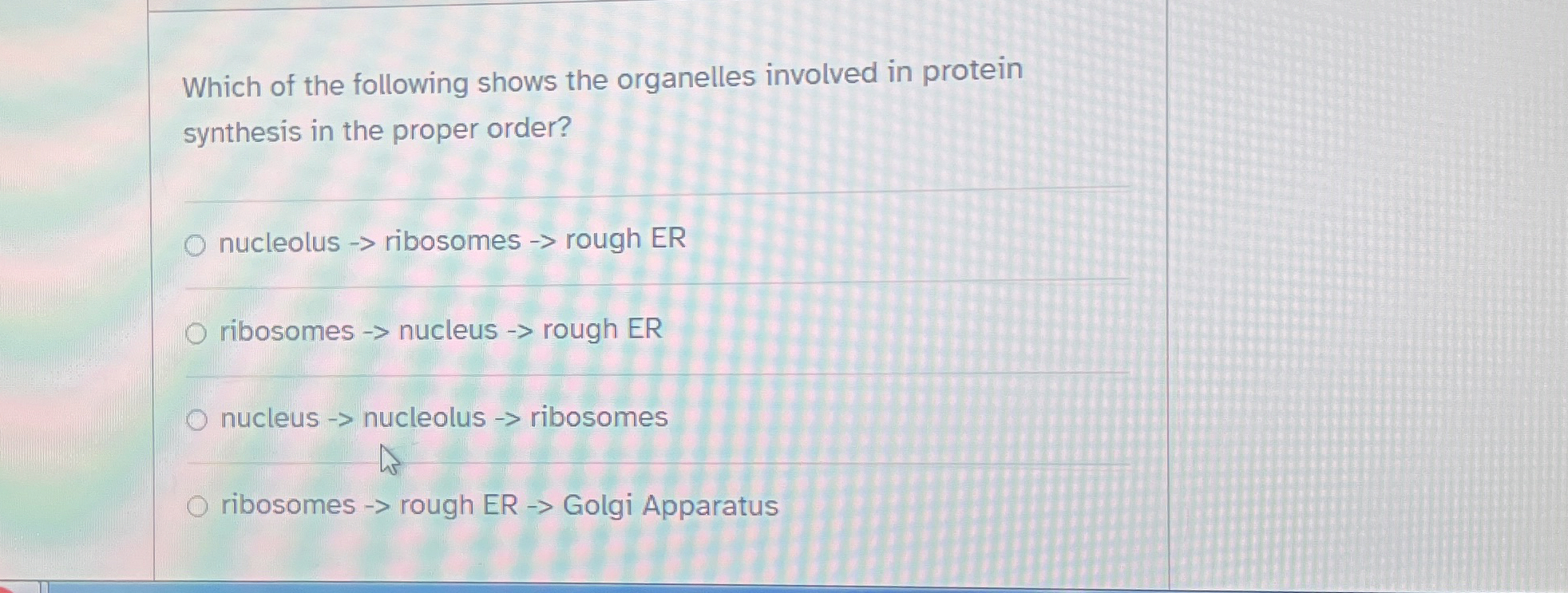 Solved Which of the following shows the organelles involved | Chegg.com