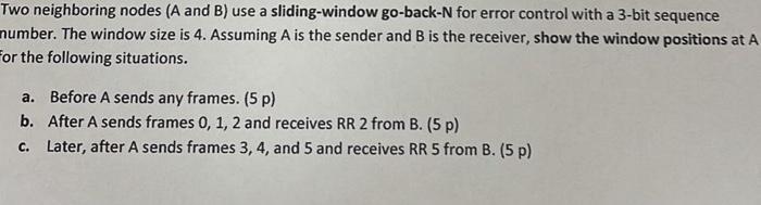 Solved Two neighboring nodes (A and B) use a sliding-window | Chegg.com