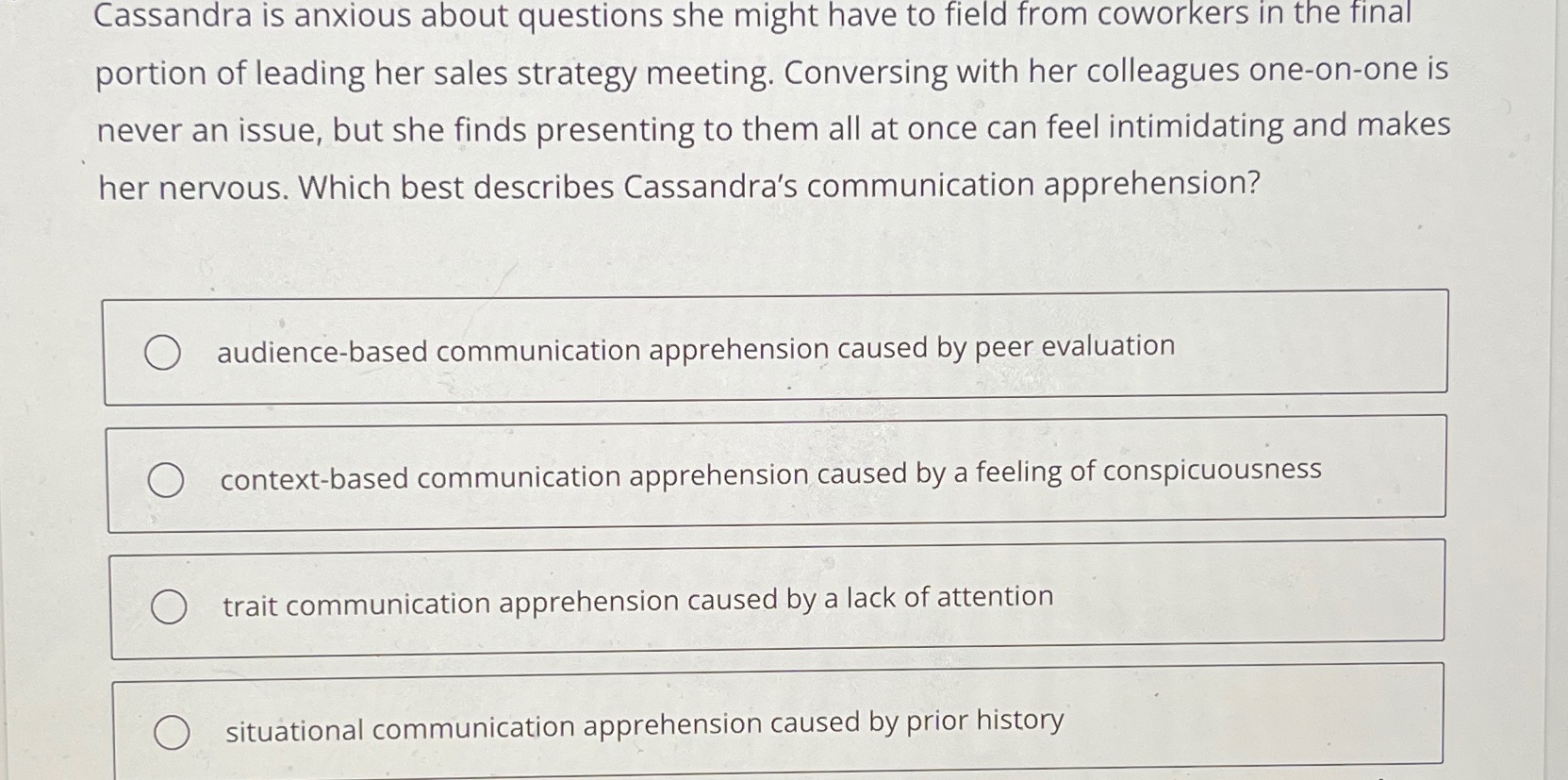 Solved Cassandra is anxious about questions she might have | Chegg.com