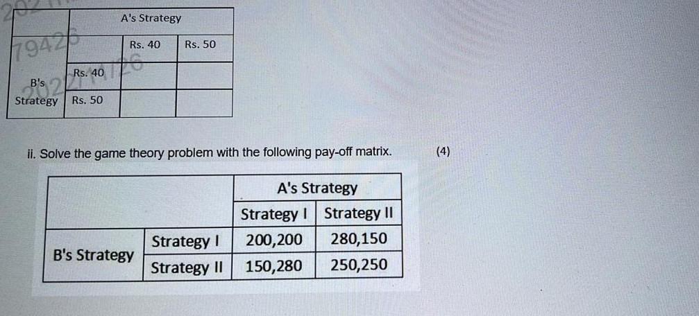 Solved ii. Solve the game theory problem with the following | Chegg.com