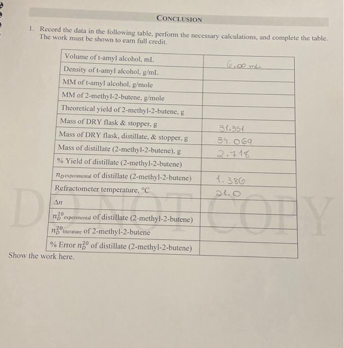 1. Record the data in the following table, perform | Chegg.com
