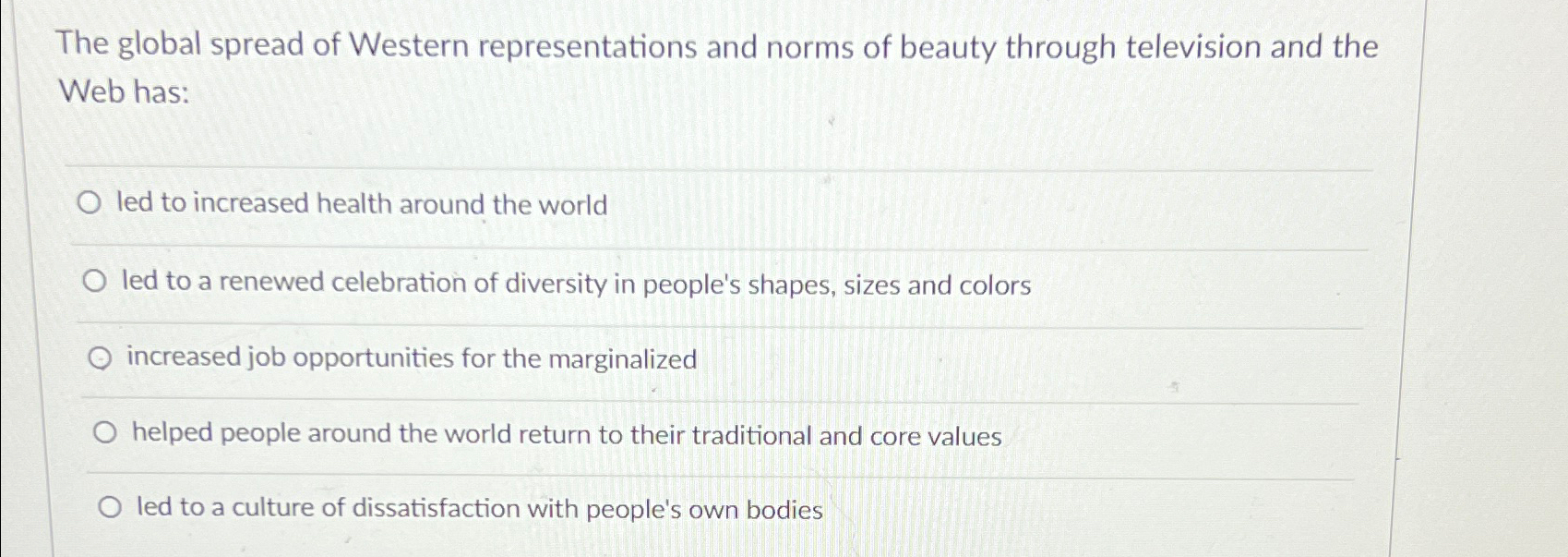 Solved The global spread of Western representations and | Chegg.com