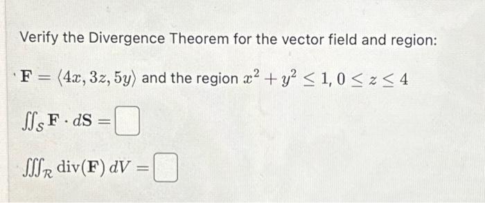 Solved Verify the Divergence Theorem for the vector field | Chegg.com