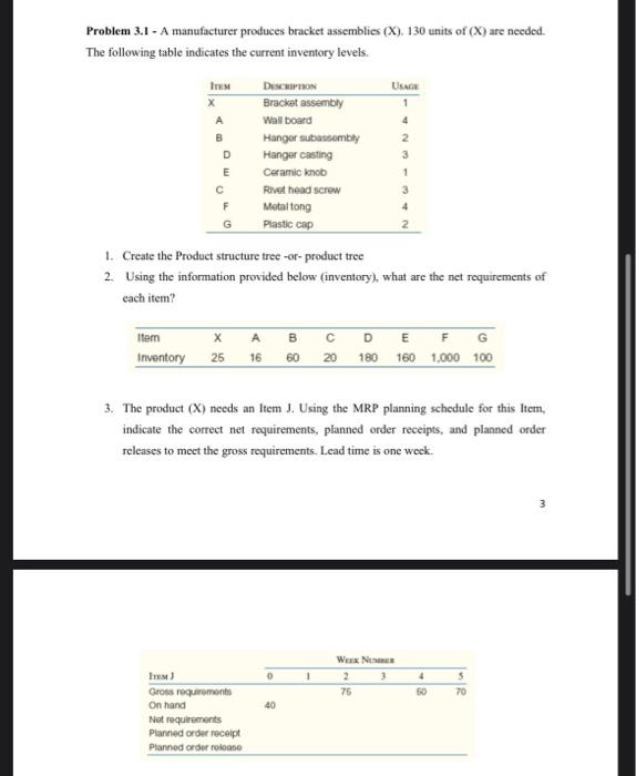 Solved Problem 3.1 - A manufacturer produces bracket | Chegg.com