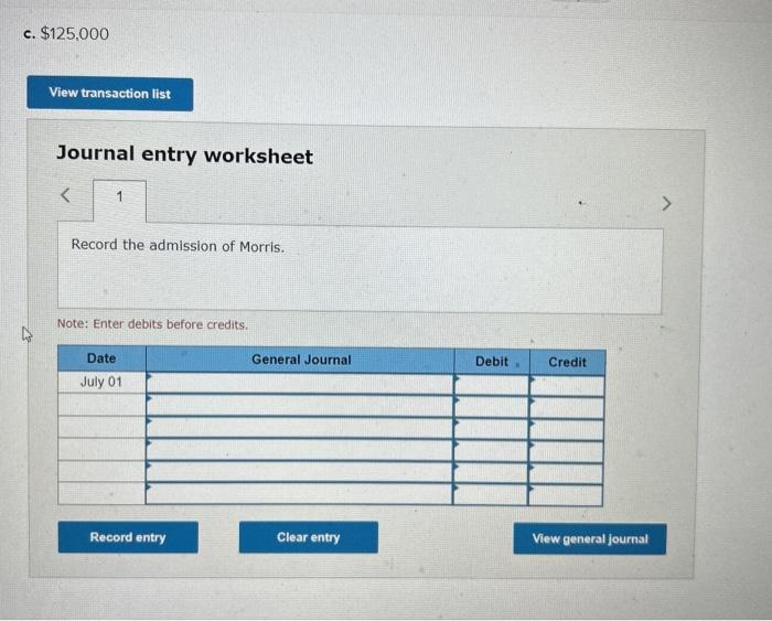 Solved Journal entry worksheet 1 Record the admission of | Chegg.com