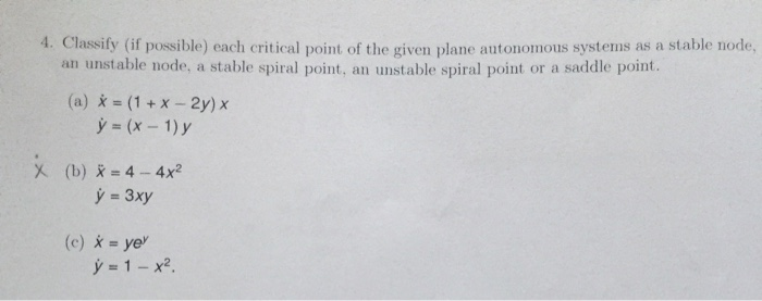Solved 4. Classify (if possible) each critical point of the | Chegg.com