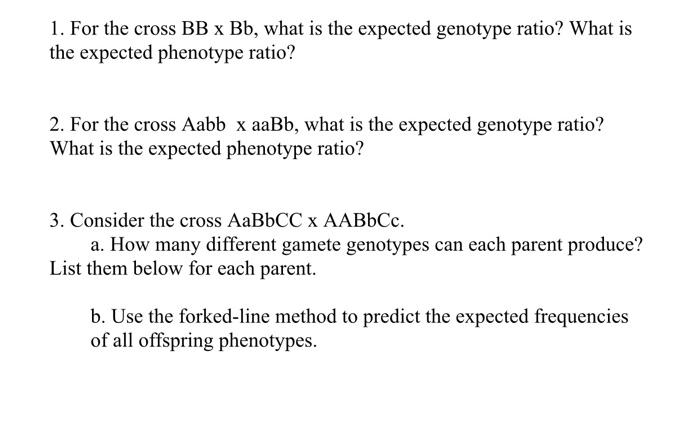 Solved 1. For the cross BB x Bb, what is the expected | Chegg.com