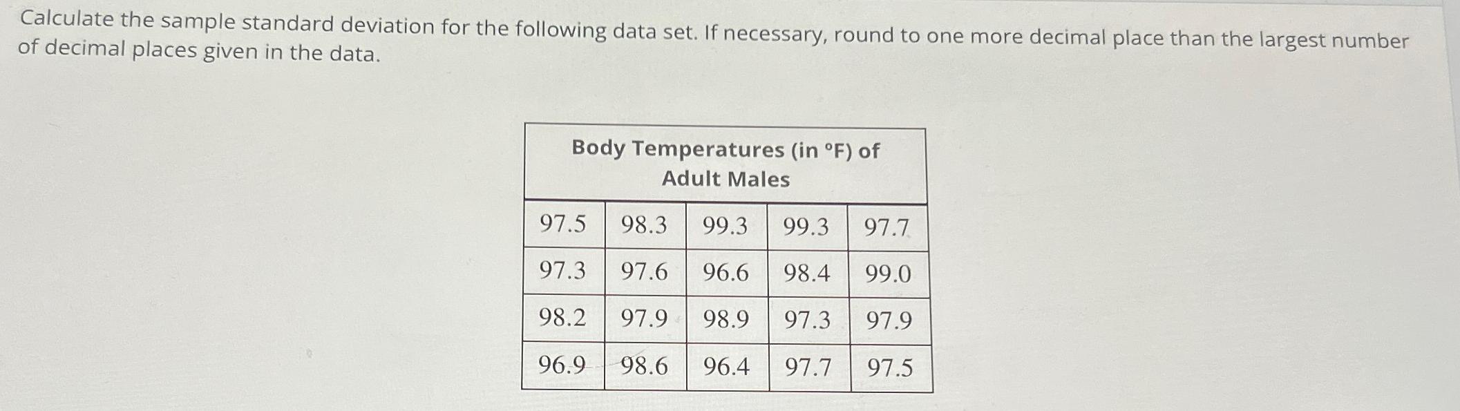 Solved Calculate the sample standard deviation for the | Chegg.com