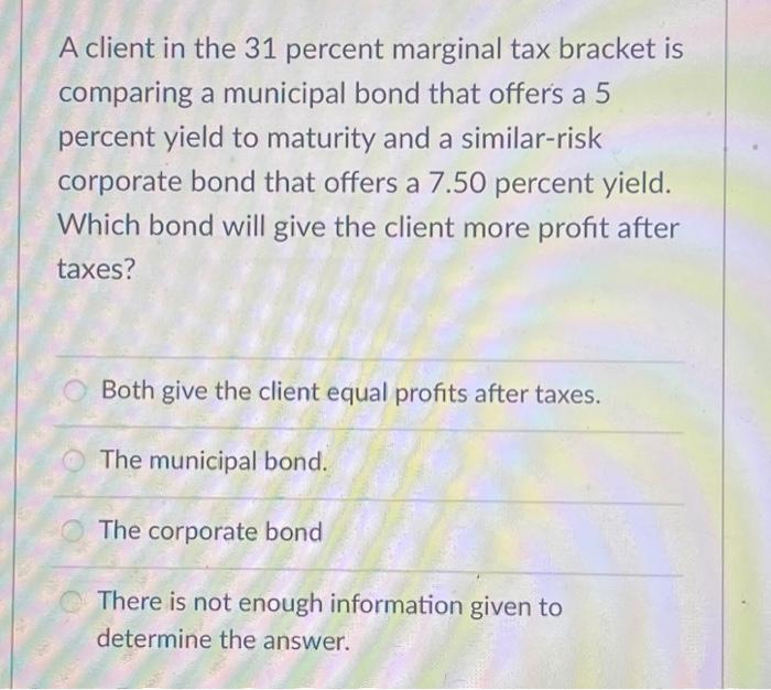 Solved A client in the 31 percent marginal tax bracket is | Chegg.com