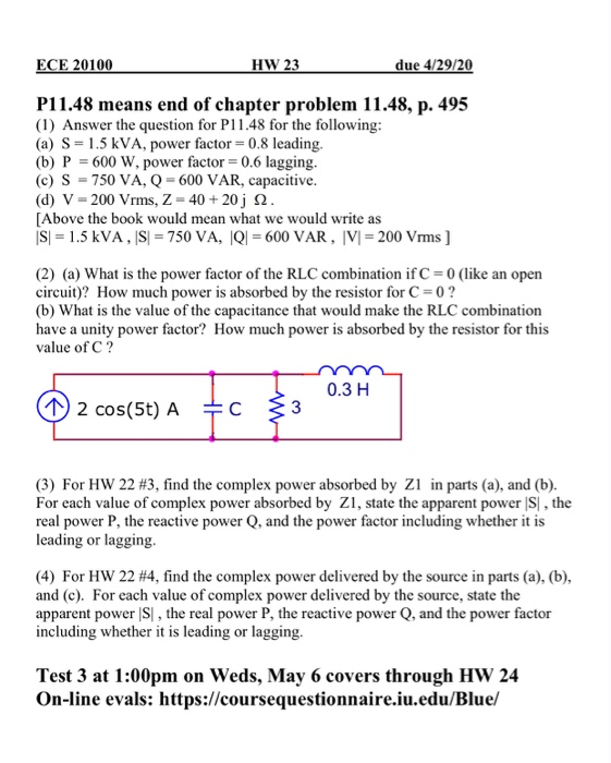 Solved ECE 20100 HW 23 due 4/29/20 P11.48 means end of | Chegg.com