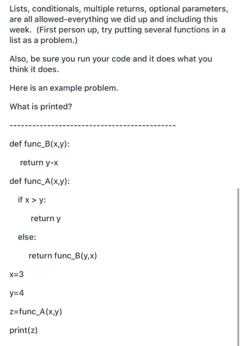 Solved Lists, conditionals, multiple returns, optional | Chegg.com