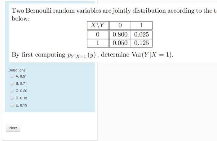 Solved Two Bernoulli random variables are jointly | Chegg.com