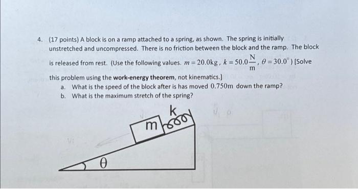 Solved A block is on a ramp attached to a spring, as shown. | Chegg.com