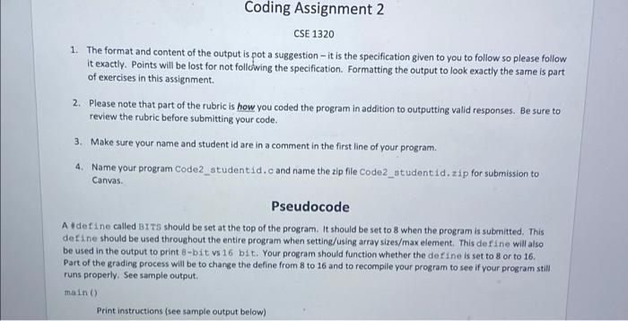 Solved Coding Assignment 2 CSE 1320 1. The format and | Chegg.com