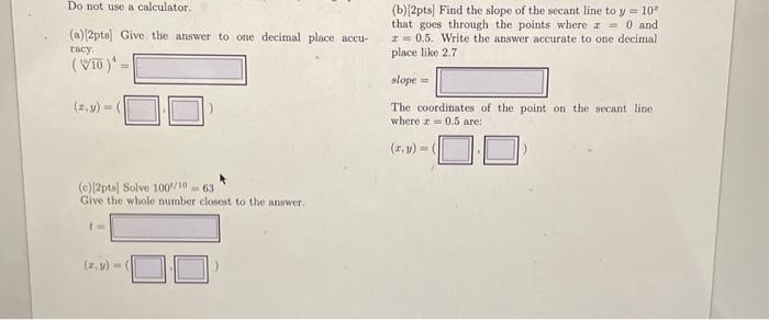 Solved Do not use a calculator. (a) (2pts) Give the answer | Chegg.com