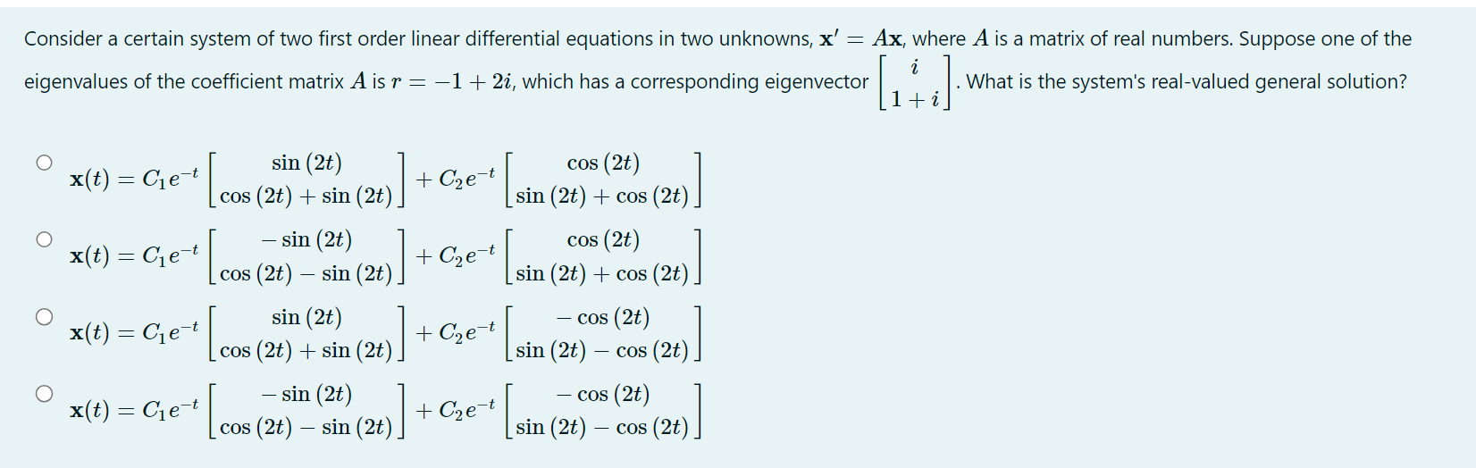 Solved Consider a certain system of two first order linear | Chegg.com