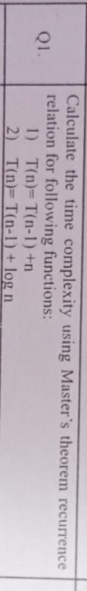Solved Calculate The Time Complexity Using Masters Theorem 