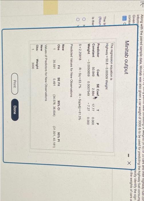 Solved Minitab output The regression equation is Highway | Chegg.com