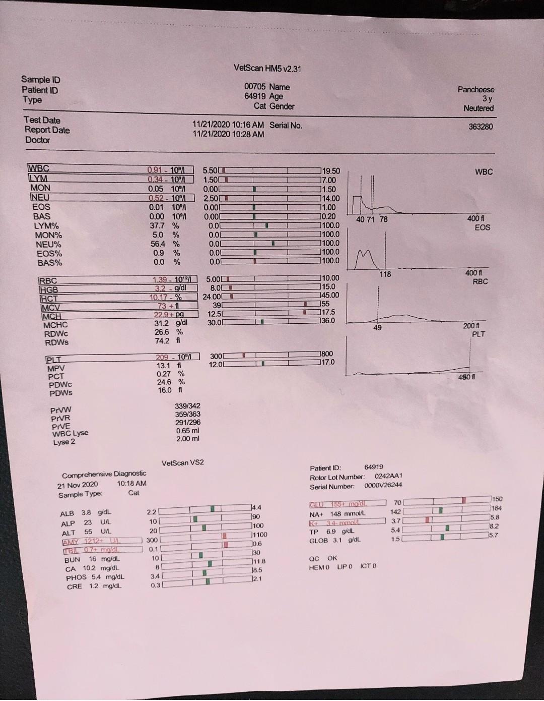 Solved VetScan HM5 V2.31 Sample ID Patient ID Type 00705 | Chegg.com
