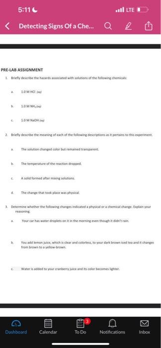 Solved PRE-LAB ASSIGNMENT 1. Drieff deicribe the hazands | Chegg.com