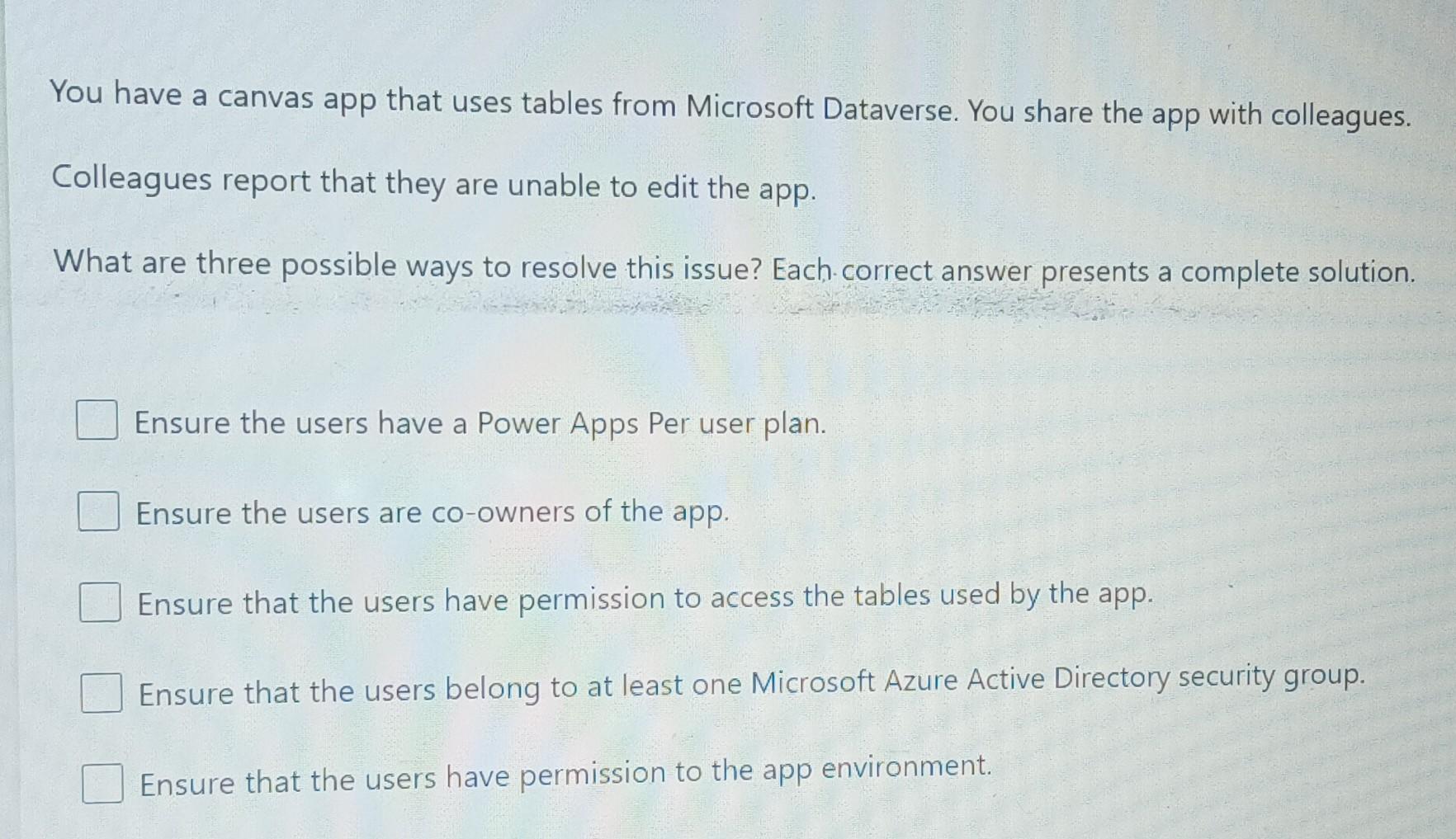 Solved You have a canvas app that uses tables from Microsoft | Chegg.com