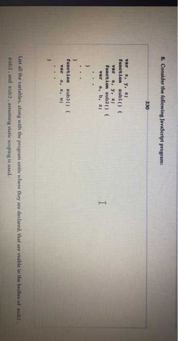 Solved 8. Consider the following JavaScript program: 230 var | Chegg.com