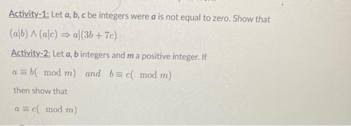 Solved Activity-1: Let a,b,c be integers were a is not equal | Chegg.com